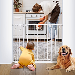 Ciays Baby Gate 29.5” to 41.3”, 30-in Height Extra Wide Dog Gate for Stairs, Doorways and House, Auto-Close Safety Metal Pet Gate for Dogs with Alarm, Pressure Mounted, White