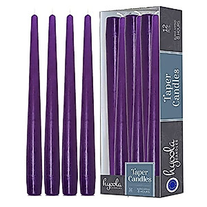 Hyoola Tall Taper Candles - 10 Inch Purple Unscented Dripless Taper Candles - 8 Hour Burn Time - 12 Pack