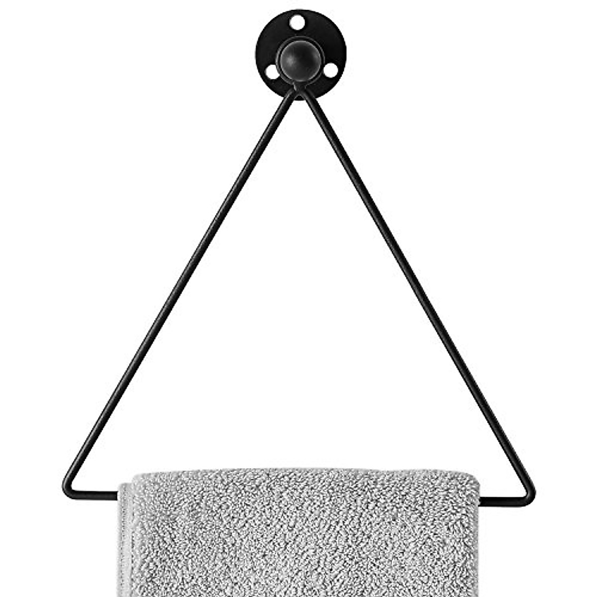 MyGift Wall Mounted Modern Black Metal Triangular Hand Towel Ring Holder for Bathroom with Easy to Hang Mount