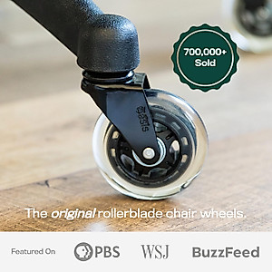 Office Chair Wheels Replacement Safe for Wood Floors and Carpet, Heavy Duty Rubber Desk Chair Casters for Gaming Chairs and Rolling Computer Chairs, Rollerblade Style, Set of 5, Universal Fit