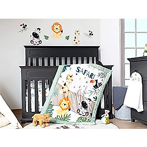 PAMOOQ 100% Cotton Crib Bedding Set | 8-Piece Baby Bedding Crib Set | Jungle Safari Design Nursery Crib Set | Premium Turkish Cotton | Woodland Collection | Includes Mattress Protector