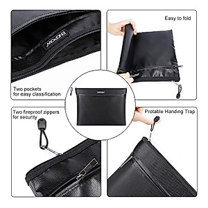 ENGPOW Fireproof Document Bag Two Pockets Two Zippers,Fireproof Safe Bag 13.4"x 10.2" Waterproof and Fireproof Money Bag Money Safe Pouch File Storage for A4 Document Holder,Cash and Tablet