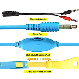 QearFun 2 Pack Kids Headphones with Microphone for School, Wired Headphones for Kids with Rotatable & Extendable Mic, Boys & Girls Online Learning Headsets for Tablet/PC/Classroom/Travel (PurpleBlue)