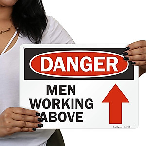 SmartSign - U9-1917-NP_10x14 "Men Working Above" Sign | 10" x 14" Plastic Black/Red on White