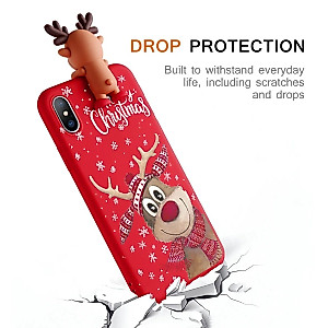 Pnakqil 2 Pieces Christmas Case for Samsung Galaxy S9 Plus 6.2 Inch, Matte Red Silicone Back Cover with Cute Deer and Snowman 3D Doll Cartoon Pattern Slim Shockproof Protective Case for Samsung S9+