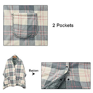 forestfish Flannel Wearable Blanket with Pockets, Cozy Soft Plaid Throws Blanket for Lap Bed Sofa Office Airplane Travel (Blue-White, 63“x19.7”)