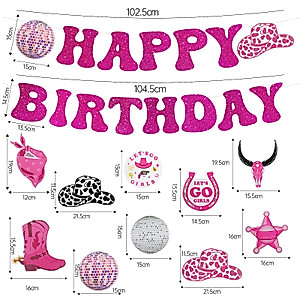 Western Cowgirl Party Hanging Decorations,Disco Cowgirl Birthday Party Decorations Hot Pink Happy Birthday Banner Disco Cowgirl Hanging Swirls Bachelorette Party Decor Supplies for Women Girls
