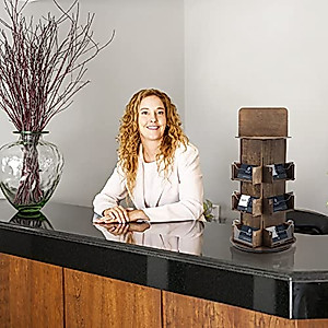 Rotating Display Stand 3 Tier Wood Rotating Rack 4 Sided Display Rack Counter Top Spinner Display Stand 360 Degree Rotating Tabletop Display Stand for Retail Trade Shows Craft Shows Showcase (Brown)