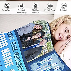 Personalized 2023 Graduation Blanket Gifts with Photos Name, 50"x60" Flannel Fleece Throw Blanket Soft, Lightweight, Comfortable, Warm, Funny Graduation Gifts for Her Him