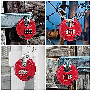 DELSWIN Outdoor Combination Padlock - 4 Digit Heavy Duty Disc Lock with Hardened Shackle,Combo Padlock for Gate,Storage Unit,Fence(25/64" Shackle, Red,2Pcs)