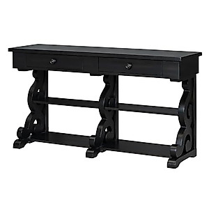 Tidyard Retro Console Table Sideboard with Ample Storage, Open Shelves and Drawers Sofa and Couch End Table for Entryway, Foyer, Living Room, Bedroom Furniture