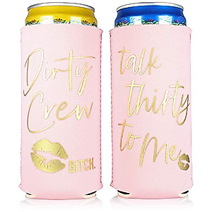 Birthday Slim Can Coolers (10, Dirty Thirty Birthday Pink & Gold)