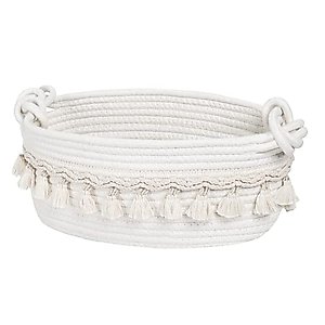 Small Woven Baskets for Storage, 14"x5.5"x6" Toilet Paper Storage Baskets for Organizing with Knot Tie Handles Decorative Empty Gift Basket for Boho Bathroom Decor Shelves Bedroom Nursery Entryway