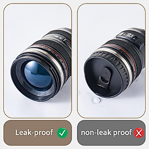 Newvenper Camera Lens Coffee Mug, 304 Stainless Steel Lens Insulated Travel Coffee Mug, BPA Free, Leak Proof, with 2 Lids, for Hot and Cold Drinking Coffee, Tea and Beer, 13.5floz