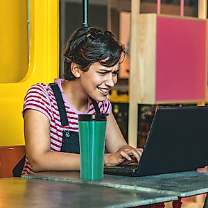 Oggi CONTOUR Stainless Steel Travel Tumbler - Black, 16 oz, with flip open lid for hot and cold beverages.