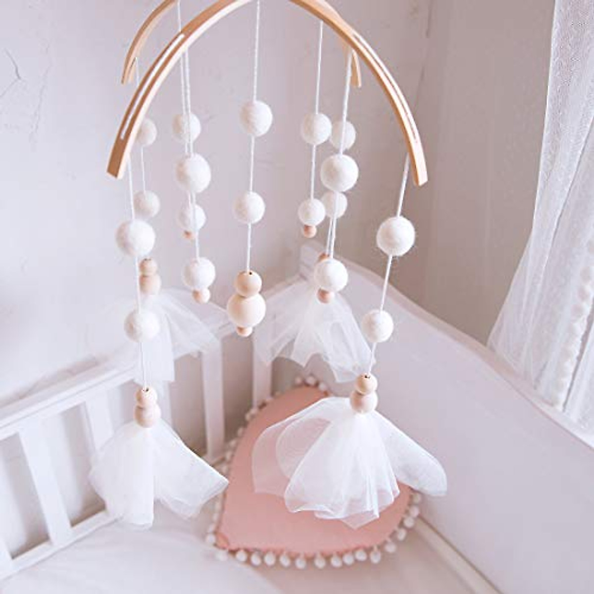 Baby Mobile 100% Felt Ball Bed Bell Mobile Crib Jewelry Creative Pendant Toy Wooden Wind Chime Nursery Decoration