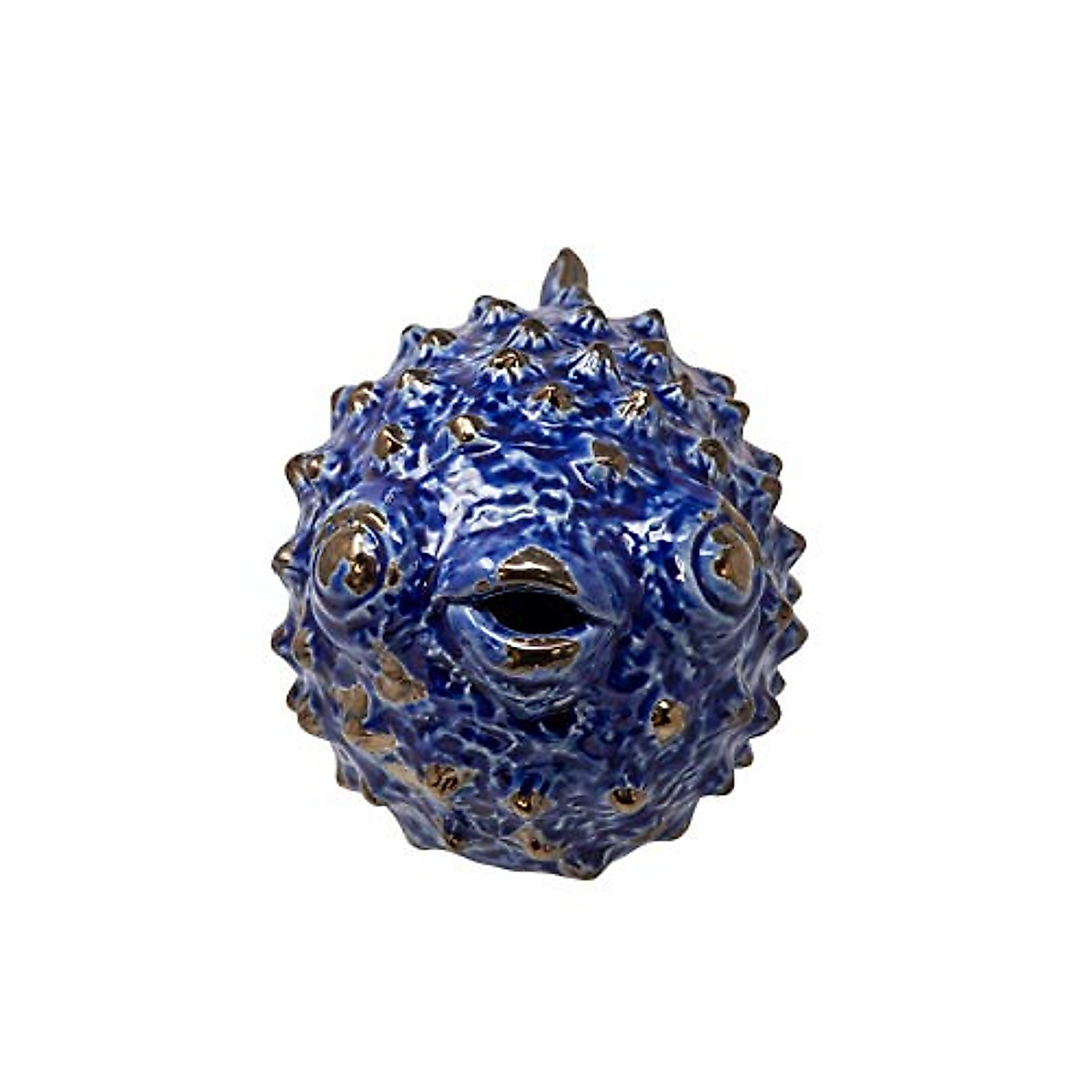 8" Puffer Fish Sculpture - Ceramic Blue Fish Figurine - Ocean Beach Theme - Contemporary Coastal Decorative Accent Statue for Home or Office Decor