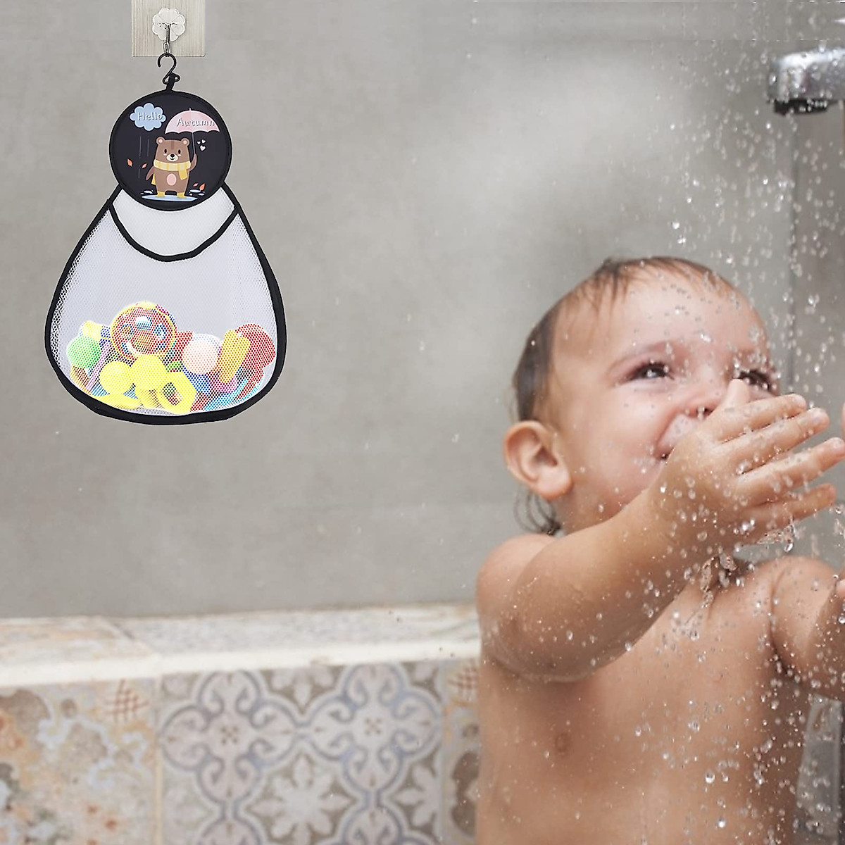 Bath Toy Organizer, Bath Toy Bag Hanging Bath Toy Storage with Quick Drying Mesh for Kids Toddlers Bathroom Toy