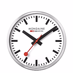Mondaine - Wall Clock A990.Clock.16SBB 25cm - Official Swiss Railways Clock - Red Second Hand Aluminium Casing - Dust Resistant Wall Clocks - Made in Switzerland