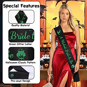 Bride to be Sash, Bachelorette Party Decorations Include 1pcs a Wicked Bride to be Sash, Black Sash with Green Glitter Letters for Witch Theme Bridal Shower Gifts Wedding Engagement Party Supplies