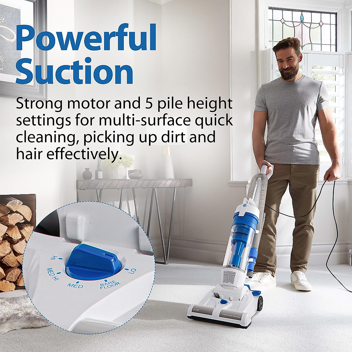 Vacmaster Upright Vacuum Cleaner Power Suction Bagless Vacuum Cleaner Portable Floor Cleaner with 20ft Cord & 13” Cleaning Path for Carpet, Hard Floor and Pet Hair