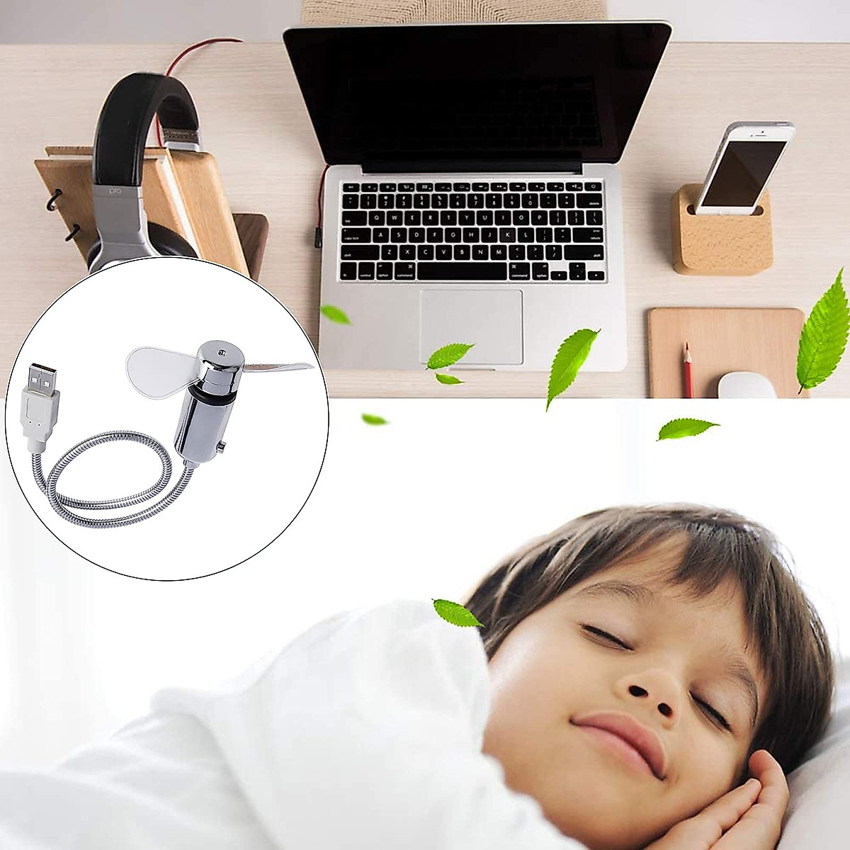 [New] USB LED Clock Fan with Temperature, Mobile USB Real Time Fan Fahrenheit and Celsius Display Portable Cooling Mini USB Quiet Gooseneck Fan for Office, Home & Travel (TC)