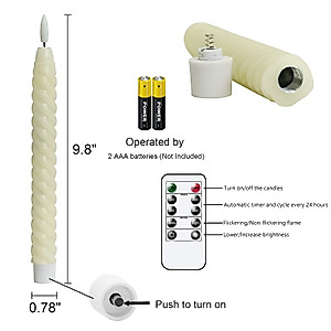 Lasumora Flameless Taper Candles Flickering with Remote Timer, LED Taper Candles Battery Operated Warm 3D Wick Spiral Window Candles 6 Pack Real Wax Wedding Home Birthday Christmas Decor 9.8" Ivory