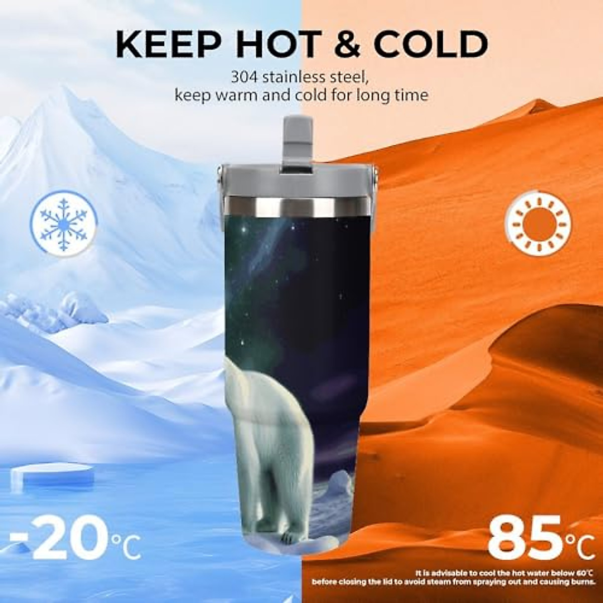 SYJTGDE Large Capacity Car Cup Polar Bears Northern Lights Fashionable Upgrade Car Cup Advanced And Beautiful Travel Cup