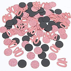 Halodete 40th Birthday Confetti Black & Rose Gold Glitter Happy Birthday Party Confetti Number Circle Table Confetti for Birthday/Anniversary Party Decoration Supplies