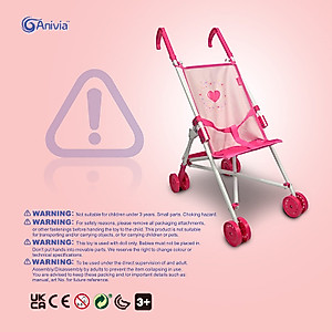 Anivia Baby Doll Collection Doll Stroller Heart Design Gifts for Toddlers and Girls Foldable Doll Stroller