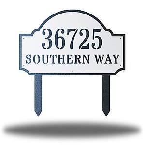 Metal Yard Stake House Business Double Layer Deluxe Address Steel Sign | Weather Resistant | Made in USA (17, White)