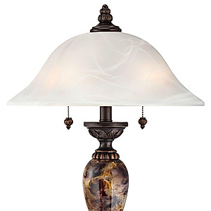 KDIOR Alabaster Traditional Table Lamp 27" Tall Aged Bronze Marble White Alabaster Glass Dome Shade for Bedroom Living Room Bedside