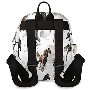 TropicalLife Horses White And Dark Brown Small Backpack for Women Girls, Mini Backpack Travel Casual Backpack Purse Satchel Daypack