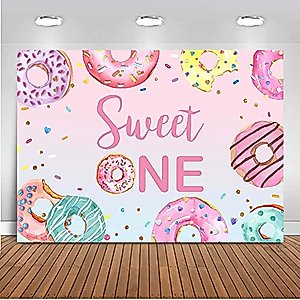 Mocsicka Donut Sweet One 1st Birthday Backdrop Sweet Donut Dessert Happy First Birthday Party Decorations for Girls Colorful Sprinkle Photography Background (7x5ft)