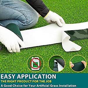 Artificial Turf Tape, Self Adhesive Artificial Grass Seaming Tape, Synthetic Fake Grass Tape, Seam Tape for Lawn, Indoor Outdoor Carpet Jointing, Connecting Garden Pet Rug, Turf Mat, Green,6" X 16'
