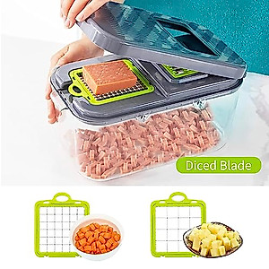 Chopper Vegetable Cutter 22-in-1, Mandoline Slicer with 13 Blades, with Container | Cutter | Egg Slicer | Cheese Grater | Veggie Dicer | Onion Mincer Chopper (GREEN)