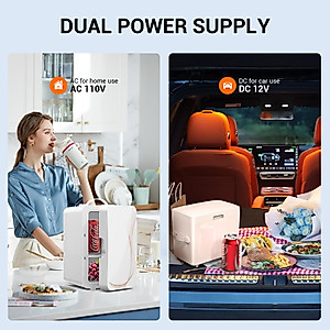 Suavo 6L/8 Cans Mini Fridge for Bedroom, 110V AC/12V DC Portable Thermoelectric Cooler and Warmer Compact Refrigerators for Skincare Beverages Medications, Small Fridge for Home, Office, Dorm, and Car