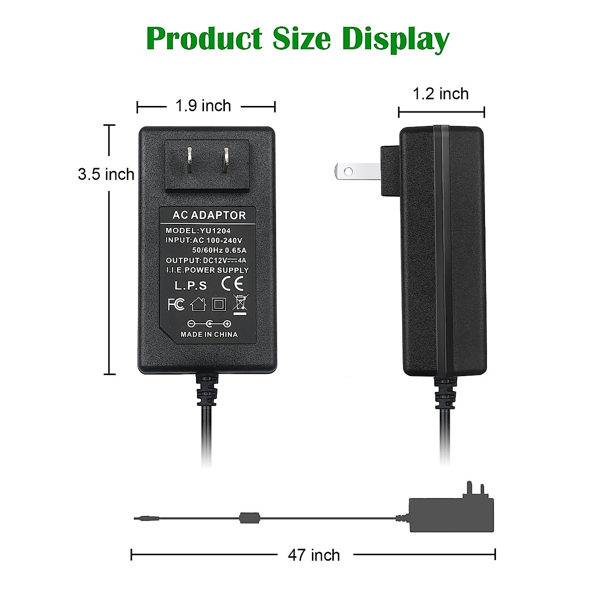 12V 4A Power Supply Adapter - LeTaoXing AC 100-240V 50/60Hz to DC 12V/4A 48W Charger 5.5mm x 2.5mm 12V4A for LED Strip Light LED Driver CCTV Security System