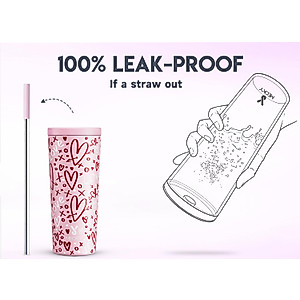 Meoky 24 oz Insulated Tumbler with Lid and Straw, Stainless Steel Vacuum Insulated Tumbler, Keeps Cold for 24 Hours, 100% Leak Proof, Fits in Car Cup Holder (Love)