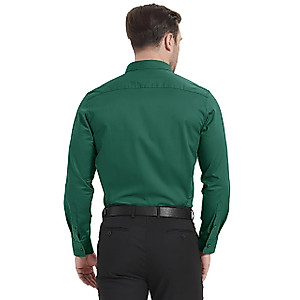 MAGCOMSEN Men's Dress Shirts Long Sleeve Button Up Shirt with Pocket Fitted Formal Business Wear Solid Cotton Fashion Shirts Dark Green, L