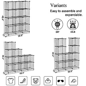 C&AHOME Wire Cube Storage, 12-Cube Organizer Metal, C Grids Storage Bins Shelving, Modular Bookshelf Shelf, Closet Cabinet Ideal for Bedroom, Office 36.6”L x 12.4”W 48.4”H Black