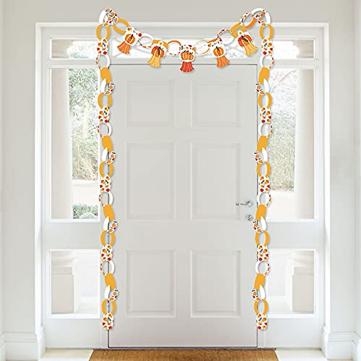 Big Dot of Happiness Fall Pumpkin - 90 Chain Links and 30 Paper Tassels Decoration Kit - Halloween or Thanksgiving Party Paper Chains Garland - 21 feet