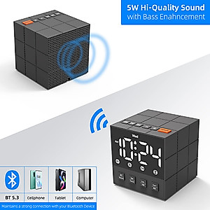 XKX Bluetooth Alarm Clock Speaker with 100dB Super Loud Alarm & 5W Hi-Fidelity Sound, Small LED Digital Clock for Bedroom, Great Gift Idea for Heavy Sleepers, Adults, Teens