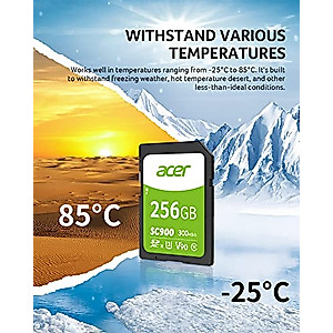 Acer SC900 256GB SDXC UHS-II Professional Digital SD Memory Card - C10, U3, V90, 4K, Full HD Video - Up to 300MB/s Read Speed for DSLR and Camera - BL.9BWWA.312