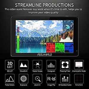 FEELWORLD LUT5 5.5 Inch 3000nits Ultra Bright DSLR Camera Field Monitor Auto Dimming Touchscreen HDR 3D LUT with Waveform F970 External Power and Install Kit 4K HDMI Input Output 1920X1080 IPS Panel