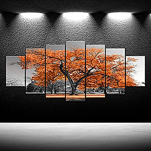 7 Panel Xlarge Tree Wall Art Decor Tree of Life Canvas Prints Natural Landscape Painting Picture Contemporary Framed Artwork for Kitchen Chic Decor Living Room(Orange)