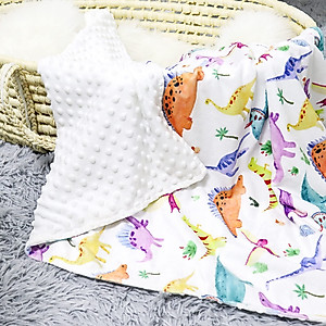 Dinosaur Baby Minky Blanket and Crib Sheet, Soft Blanket for Boys Girls, Standard Crib Fitted Sheet