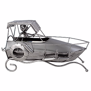 BRUBAKER Wine Bottle Holder 'Motor Boat' - Table Top Metal Sculpture - with Greeting Card