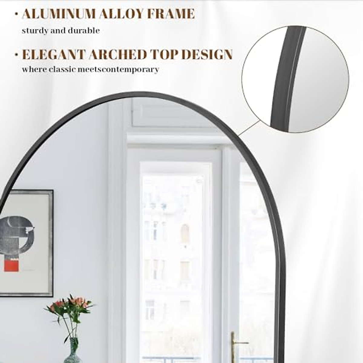 Koonmi 30"x71" Arched Full Length Mirror, Black Large Floor Mirror with Aluminum Alloy Frame Standing Hanging or Leaning Wall-Mounted Full Body Mirror for Living Room and Bedroom