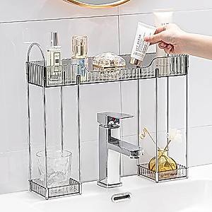 YCIA&DONE Bathroom Countertop Organizer Over The Faucet, Narrow Counter Organizer Above Sink, Table Mounted Faucet Sink Shelf for Bathroom, Kitchen, Toilet, Laundry(Smoky Gray)